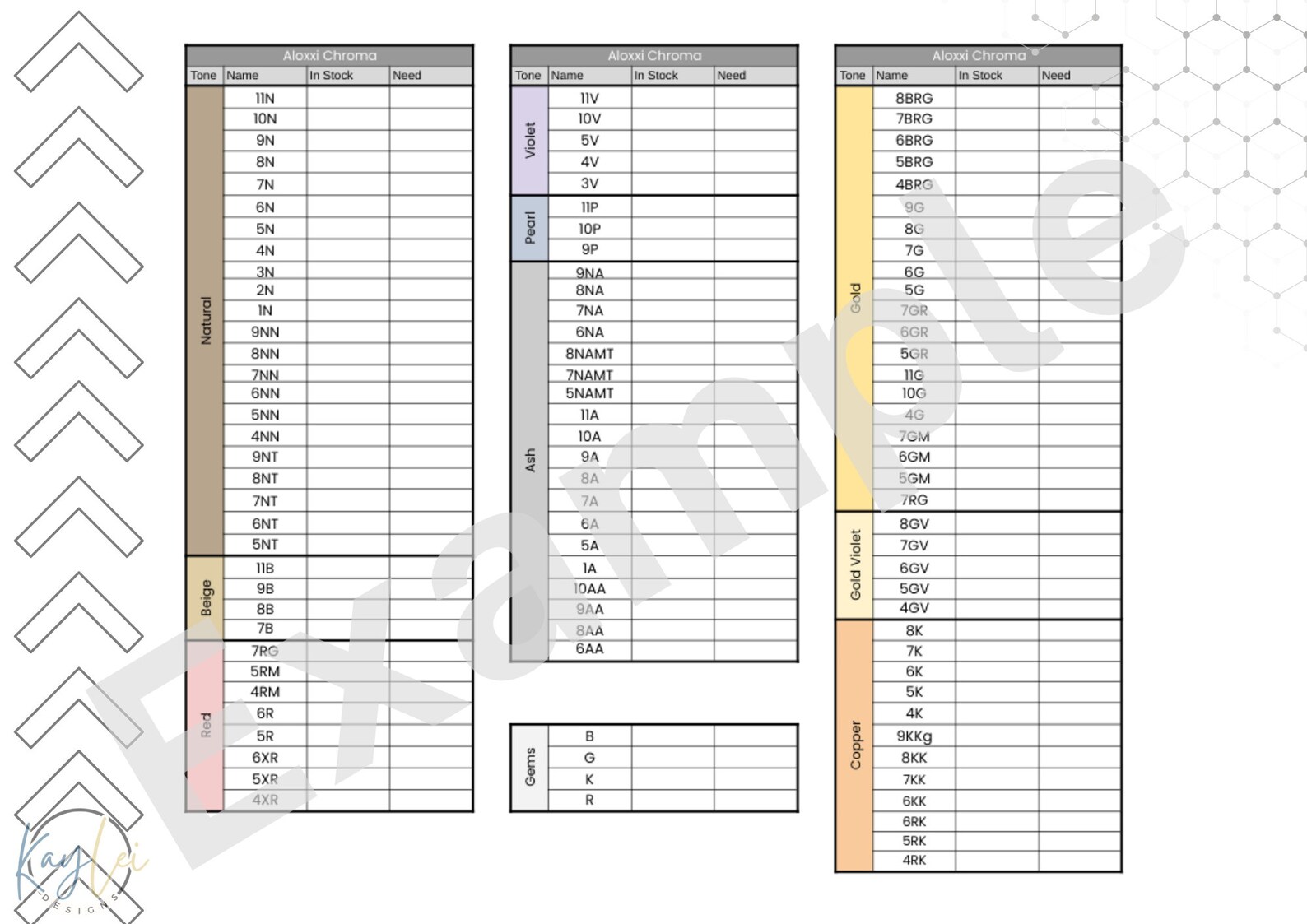 Aloxxi Chroma Inventory Sheet (printable) - Etsy