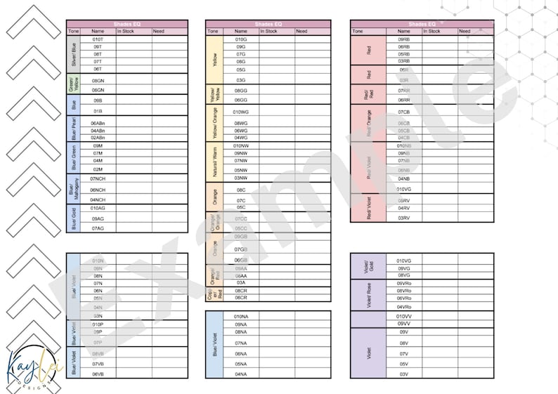 Shades E Q Inventory Sheet (printable) - Etsy