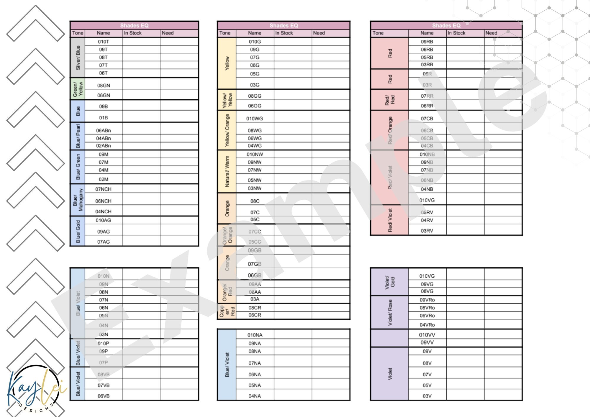 Shades E Q Inventory Sheet (printable) - Etsy