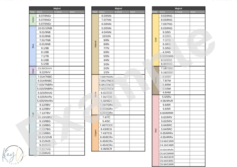 Majirel Color Inventory (printable) - Etsy