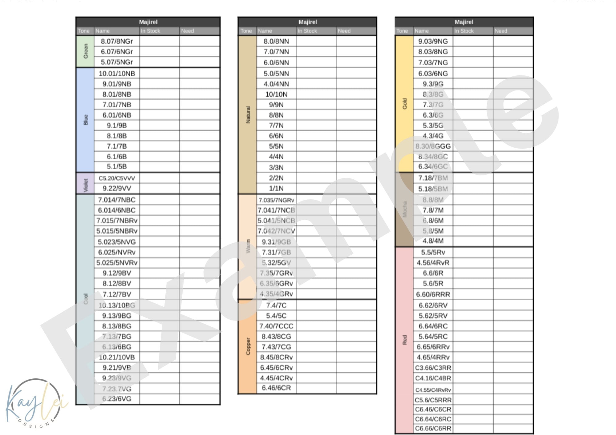 Majirel Color Inventory (printable) - Etsy