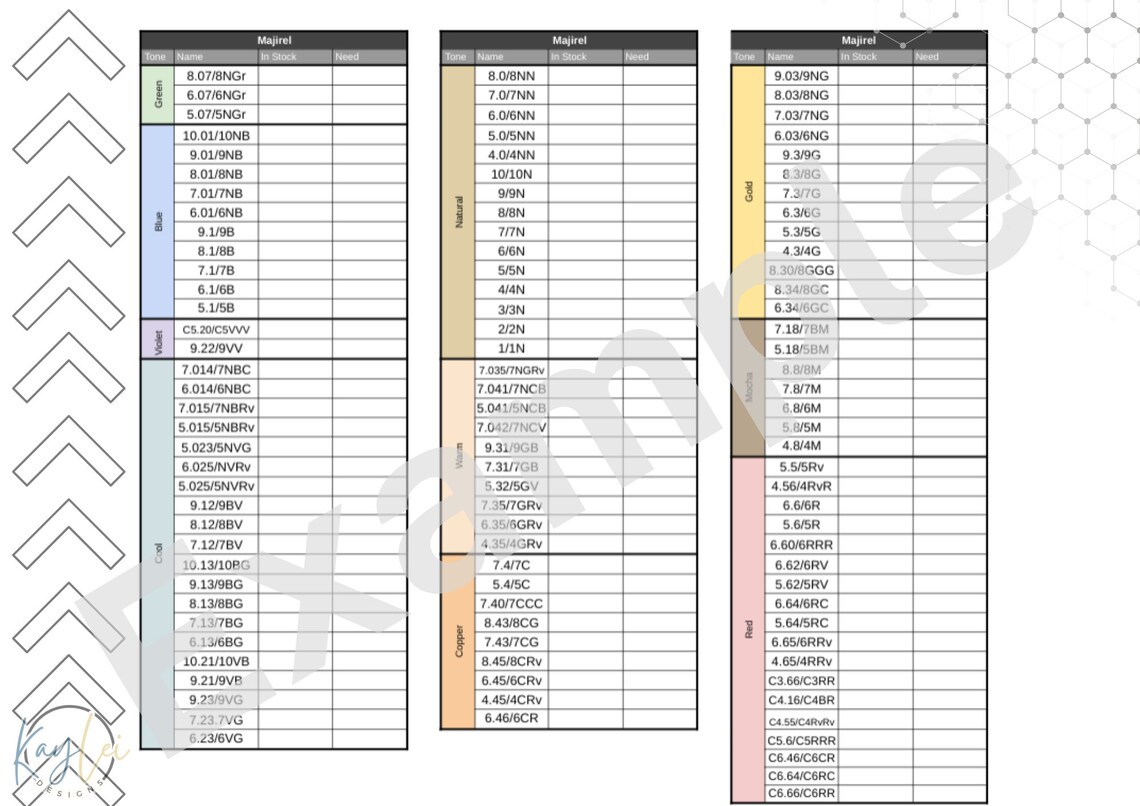 Majirel Color Inventory (printable) - Etsy