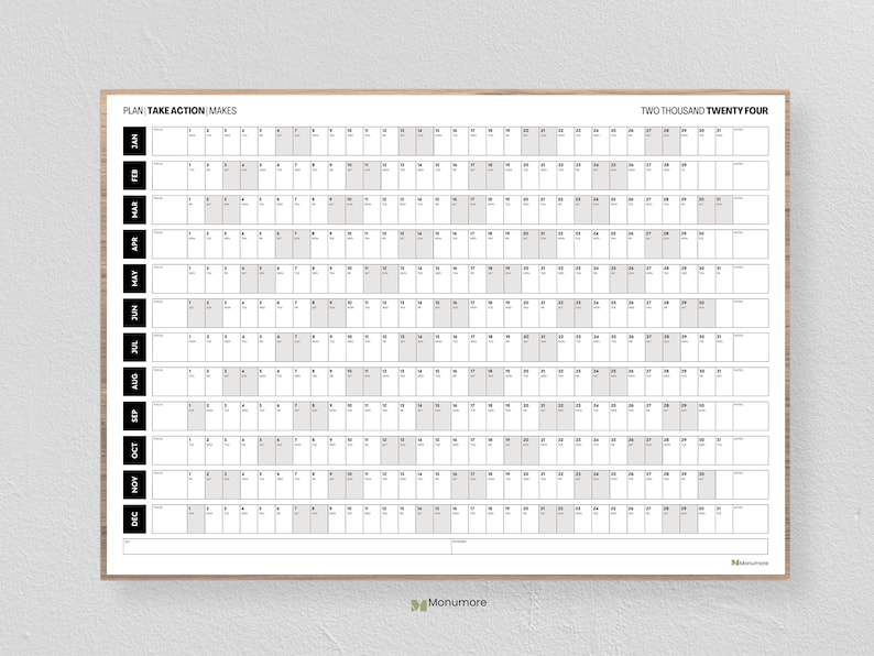 PRINTABLE Horizontal Calendar 2024 2024 Wall Planner A1 & A2 Format ...