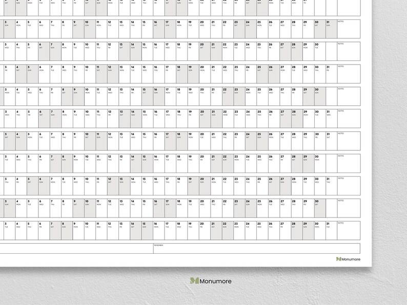 PRINTABLE Horizontal Calendar 2024 2024 Wall Planner A1 & A2 Format ...