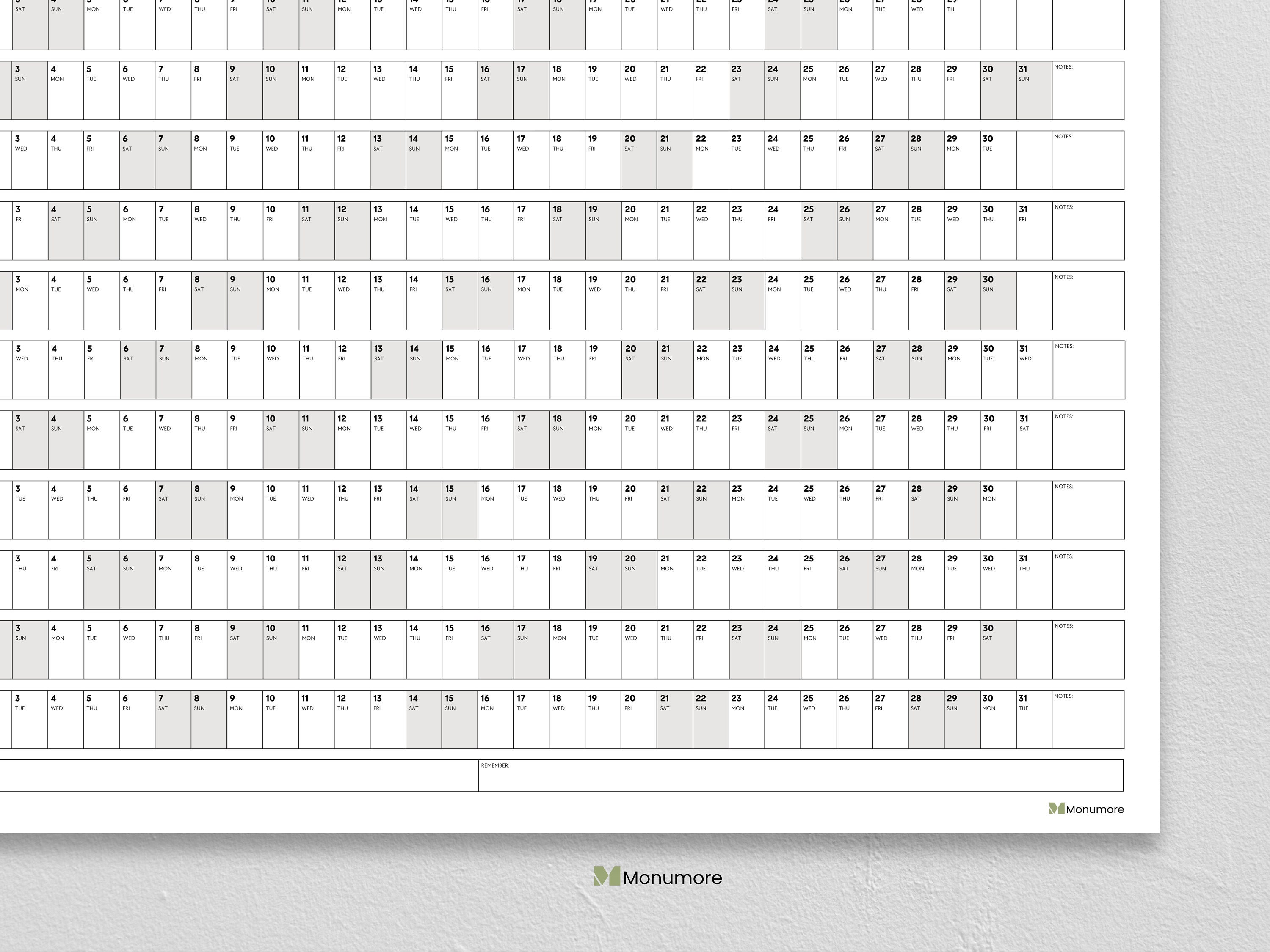 PRINTABLE Horizontal Calendar 2024 2024 Wall Planner A1 & A2 Format ...