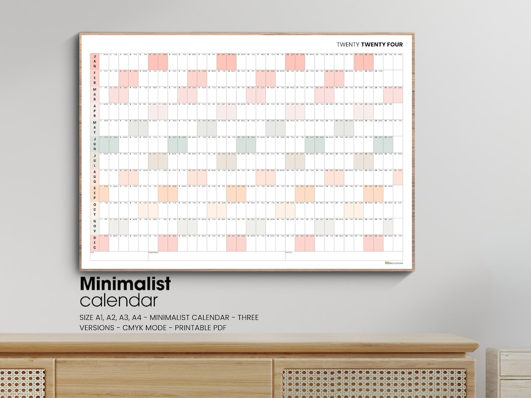 PRINTABLE Horizontal Calendar 2024 2024 Wall Planner Format A4, A3, A2 ...
