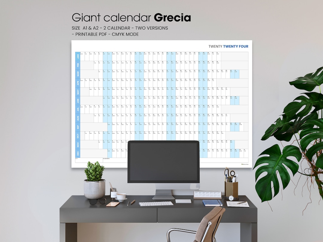 PRINTABLE Horizontal Calendar 2024 2024 Wall Planner A1 & A2 Format ...
