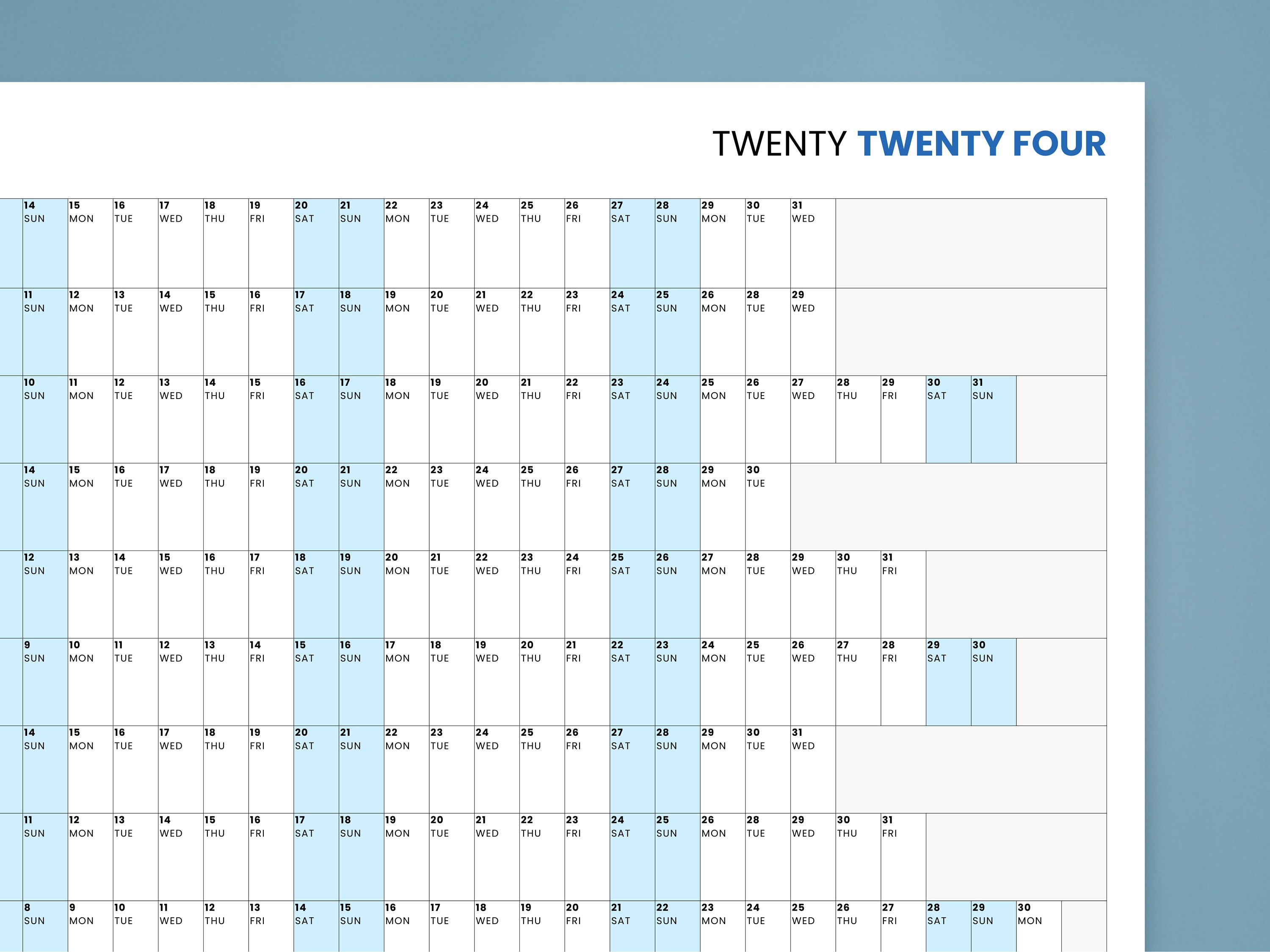 PRINTABLE Horizontal Calendar 2024 2024 Wall Planner A1 & A2 Format ...