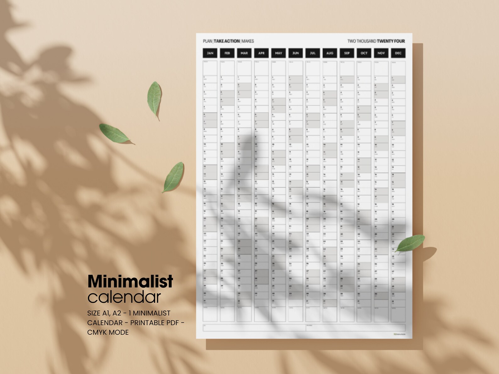 Printable PDF 2024 Wall Planner A2 and A1 Vertical Year Planner Annual ...