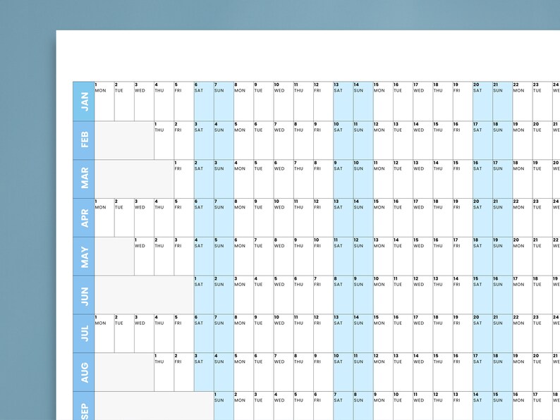 PRINTABLE Horizontal Calendar 2024 2024 Wall Planner A1 & A2 Format ...
