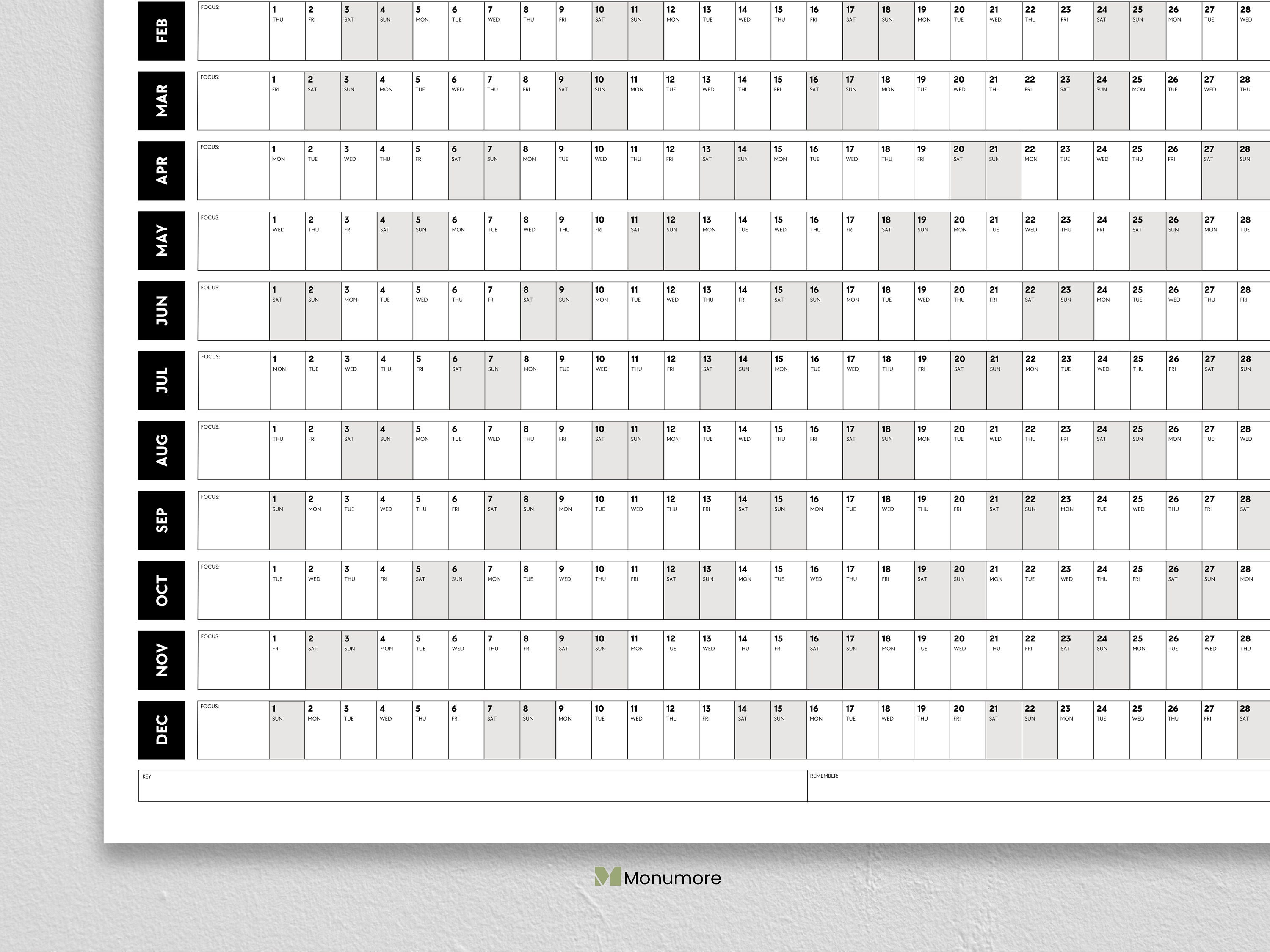 PRINTABLE Horizontal Calendar 2024 2024 Wall Planner A1 & A2 Format ...