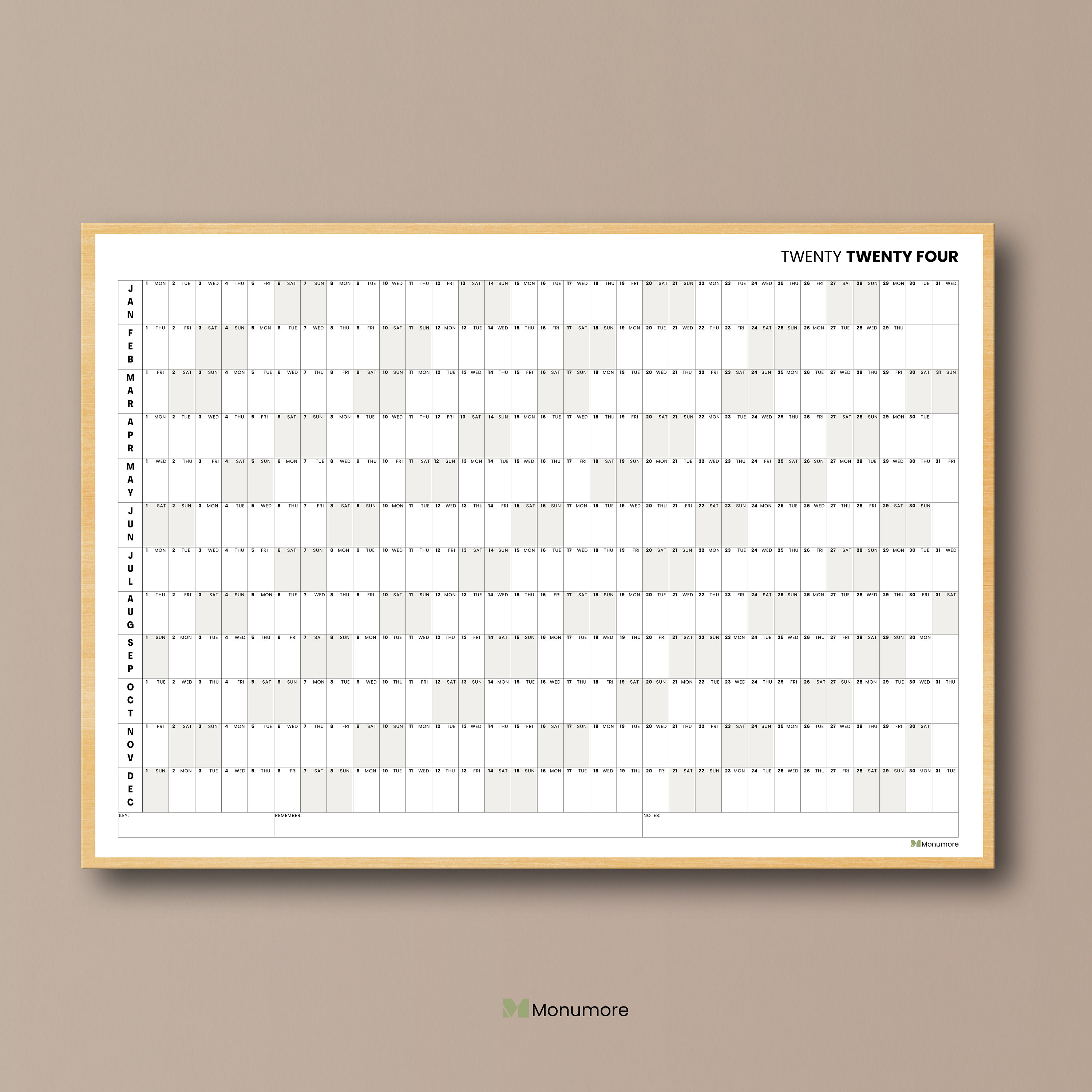 PRINTABLE Horizontal Calendar 2024 2024 Wall Planner Format A4, A3, A2 ...