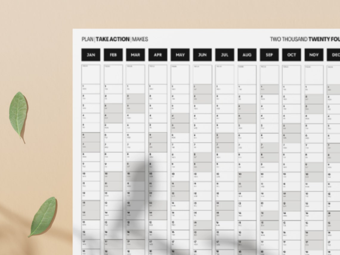 Printable PDF 2024 Wall Planner A2 and A1 Vertical Year Planner Annual ...