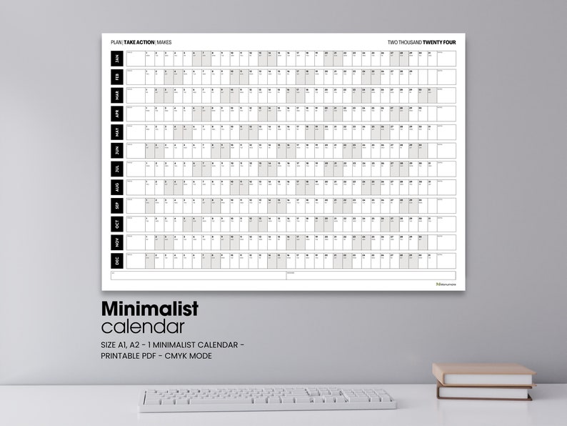 PRINTABLE Horizontal Calendar 2024 2024 Wall Planner A1 & A2 Format ...