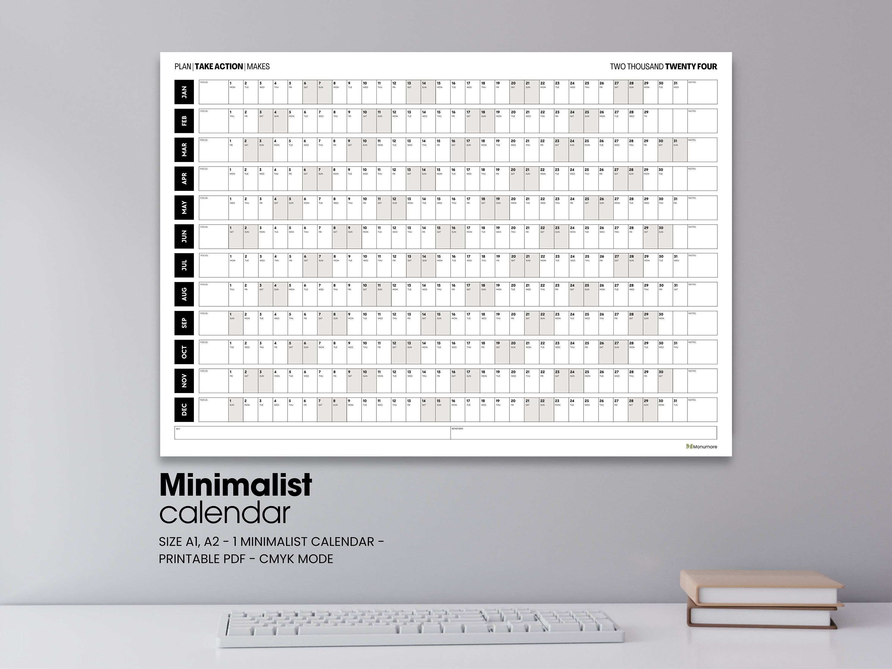 PRINTABLE Horizontal Calendar 2024 2024 Wall Planner A1 & A2 Format ...