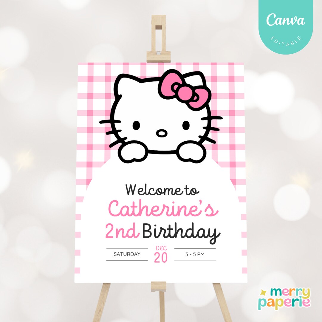 Kitty Birthday Party Welcome Sign, Kitty Party Welcome Poster, Kawaii ...