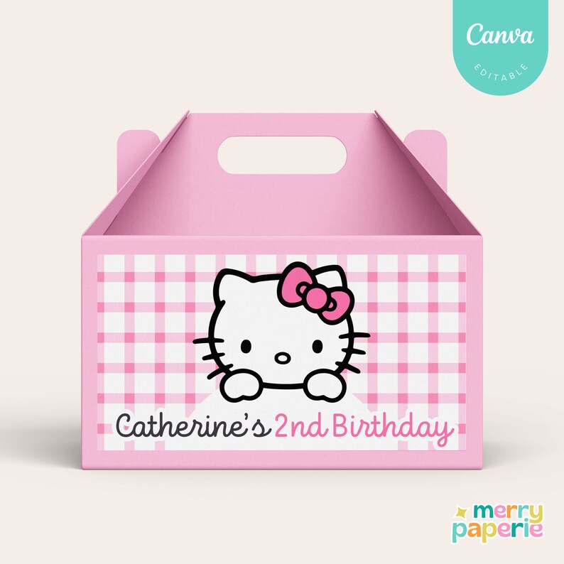 Kitty Birthday Gable Box Label, Kawaii Kitty Birthday Party Favors ...