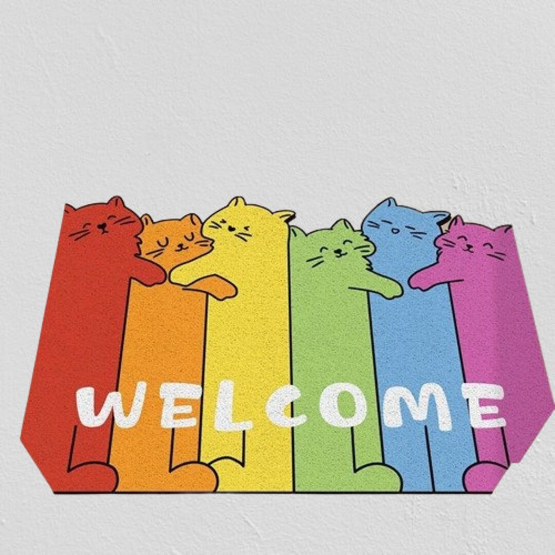 Cartoon Dog and Cat Hug Rug, Pet Lovers Welcome Mat, Cute Animal Floor ...