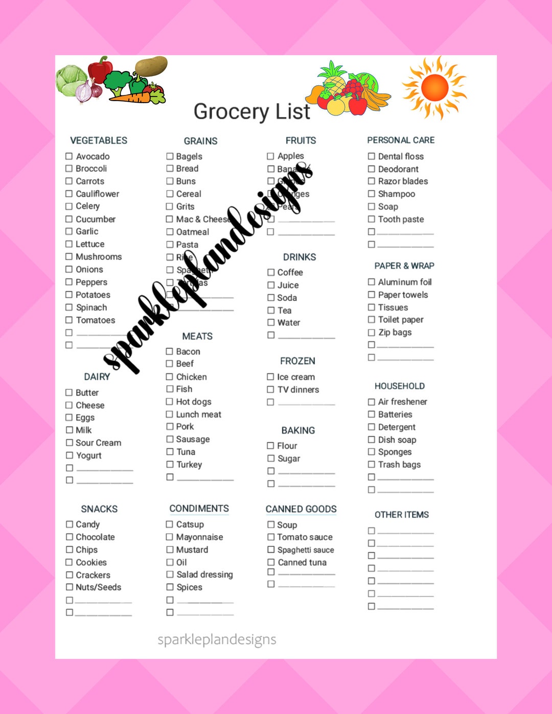 Grocery Checklist, Groceries, Categories, List of Groceries, Checklist ...