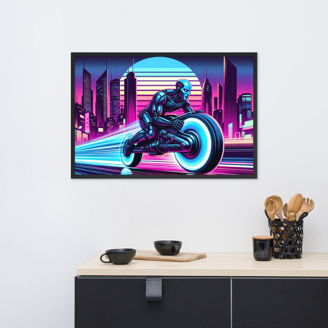 Cyber Velocity - Cyberpunk Cyborg Rider Framed Matte Poster, High-speed ...