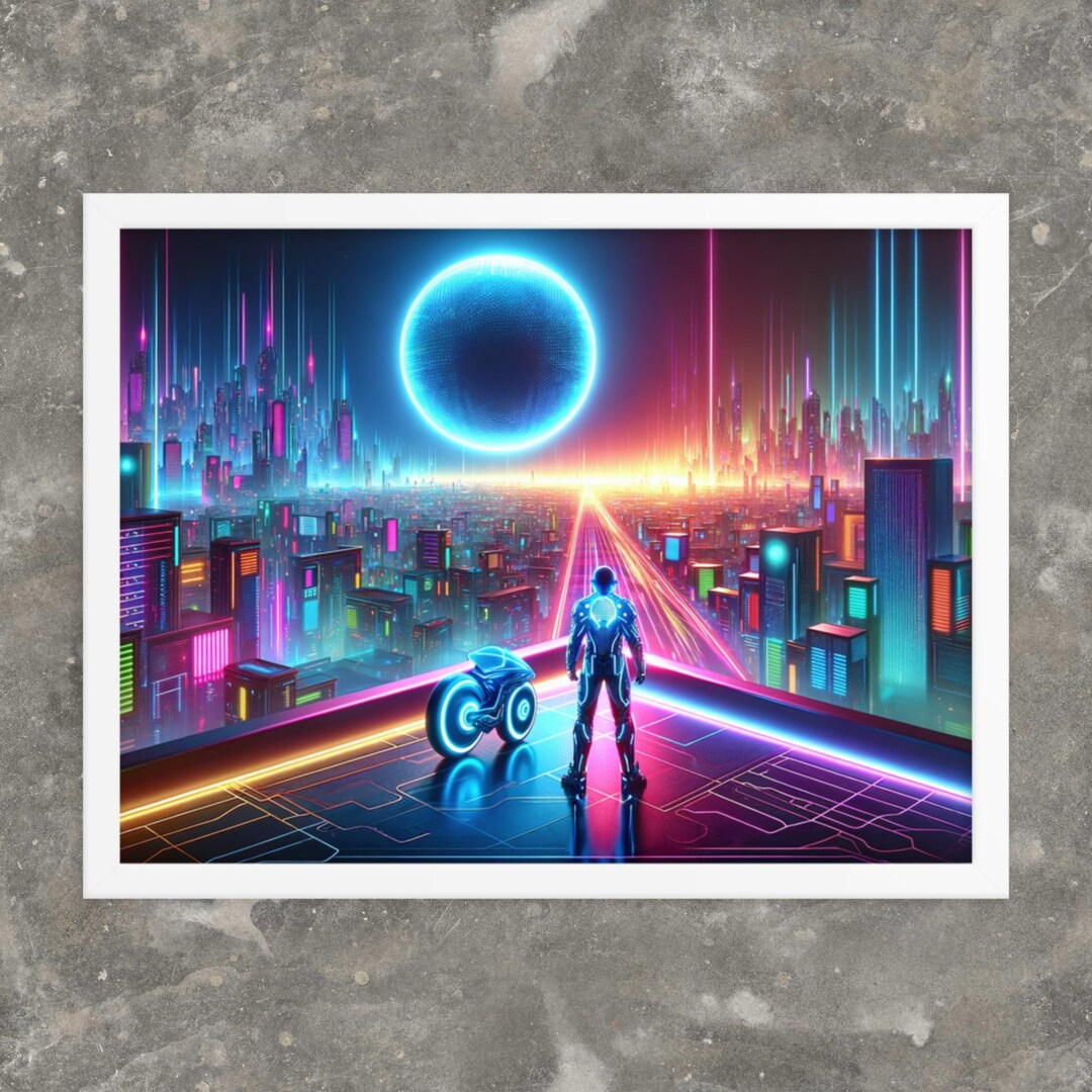Futuristic Cyberpunk Cityscape Art Print - Neon Glow Sci-fi Wall Decor ...