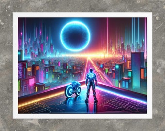 Cyberpunk Sports Car Digital Art, Neon Rain Cityscape, Futuristic Vehicle Poster, Sci-fi Wall ...