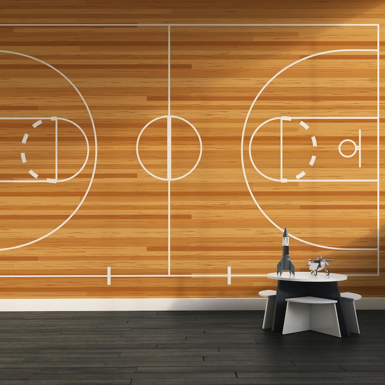 Basketball Court Wallpaper Backboard Wall Mural Peel & Stick Removable ...