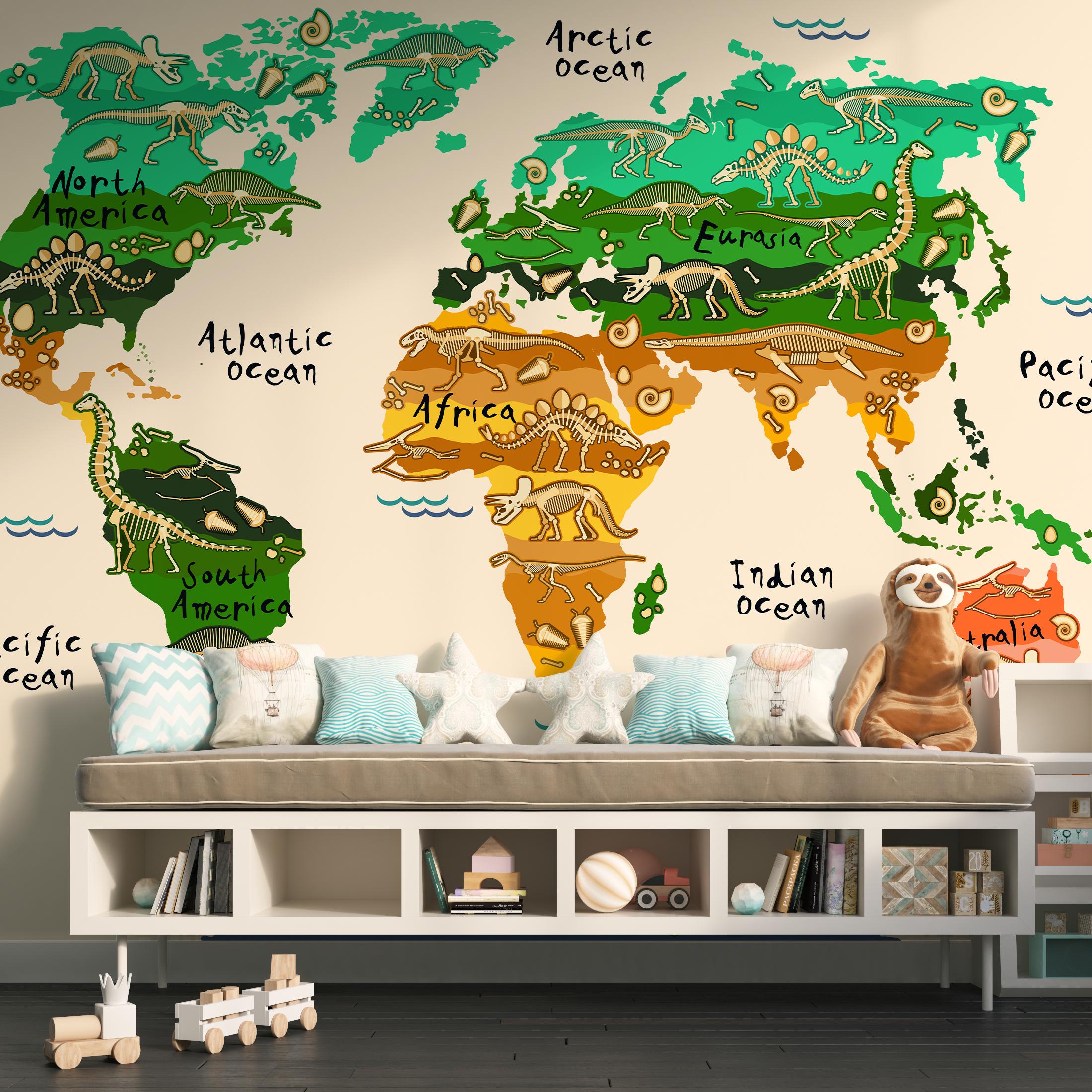 Dinosaurs World Map Wallpaper for Boy Nursery Removable, Jurassic World ...