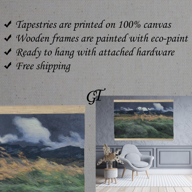 Landscape Print Tapestry, Victorian Retro Canvas Wall Art, Green Nature ...