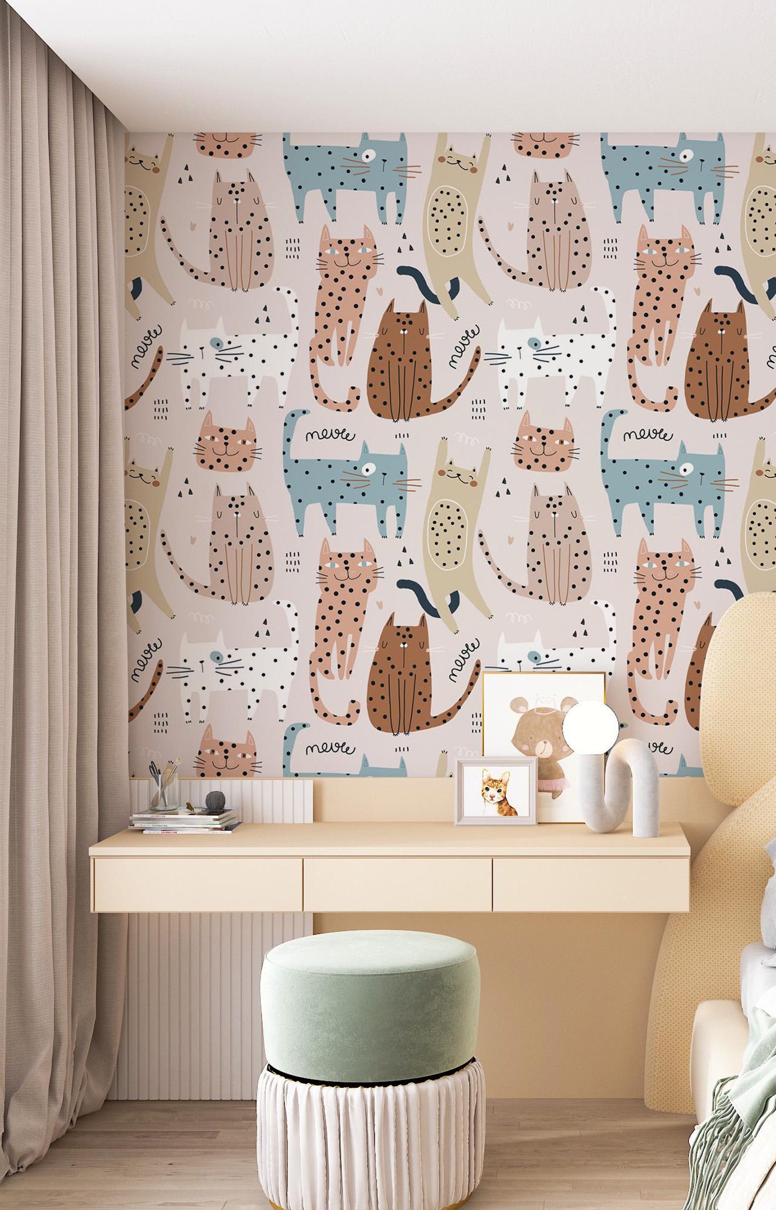 Cats Wallpaper, Kitten Wallpaper, Kids Room Wallpaper, Animal Nursery ...