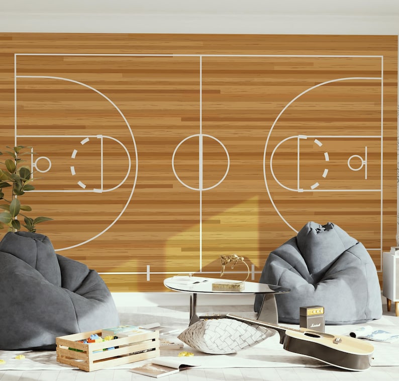 Basketball Court Wallpaper Backboard Wall Mural Peel & Stick Removable ...