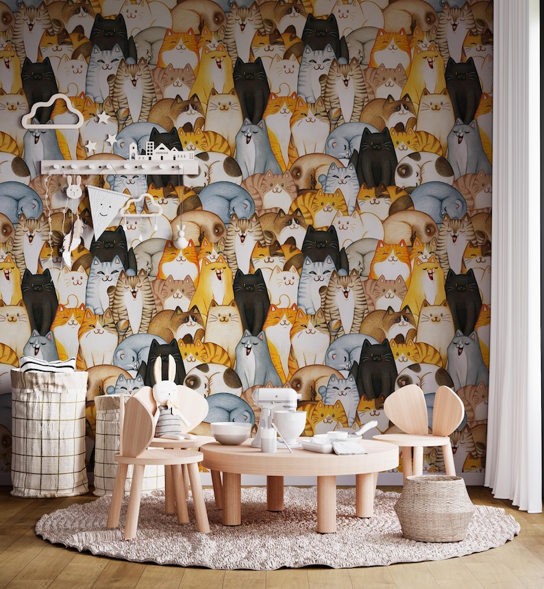 Funny Cats Wallpaper, Cats Wallpaper Peel and Stick, Removable Nursery ...