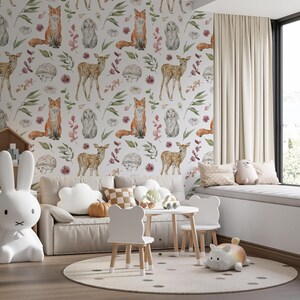 Woodland Animal Nursery Wallpaper, Kid's Wallpaper, Peel and Stick ...