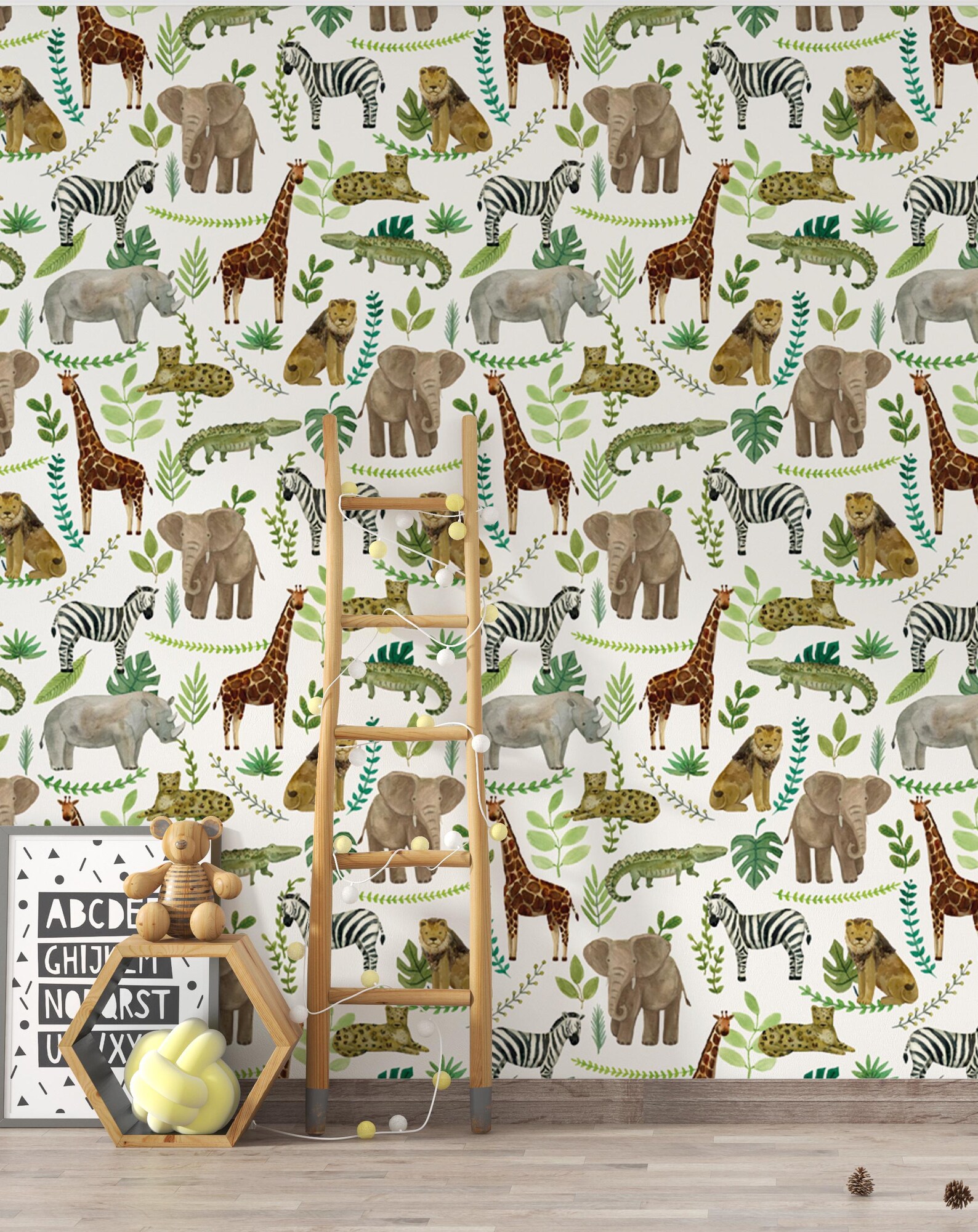 Safari Animals Self-adhesive Wallpaper, Kids Room Wallpaper, Animal ...