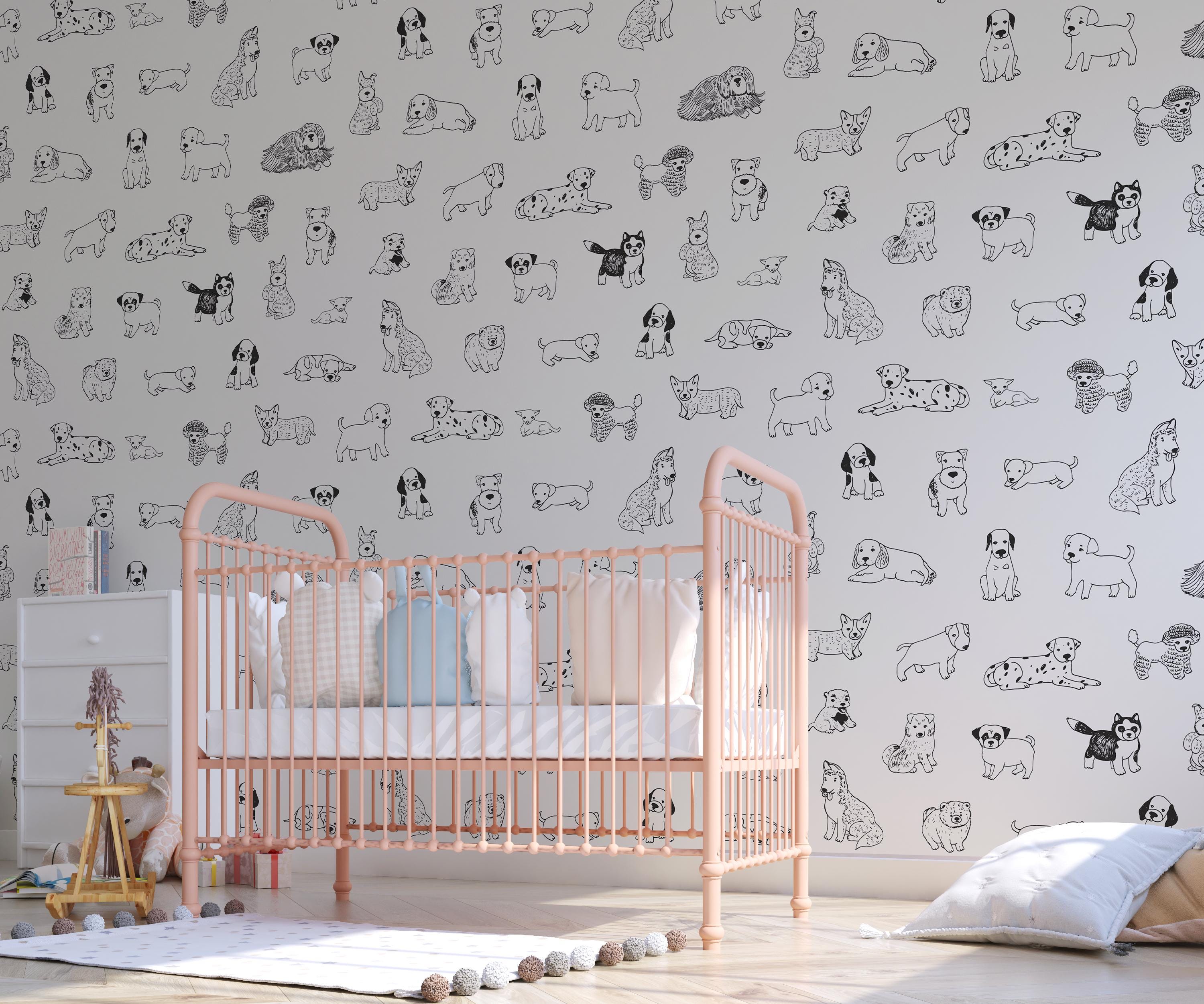 Dog Peel and Stick Wallpaper, Cute Removable Black & White Dog Sketch ...