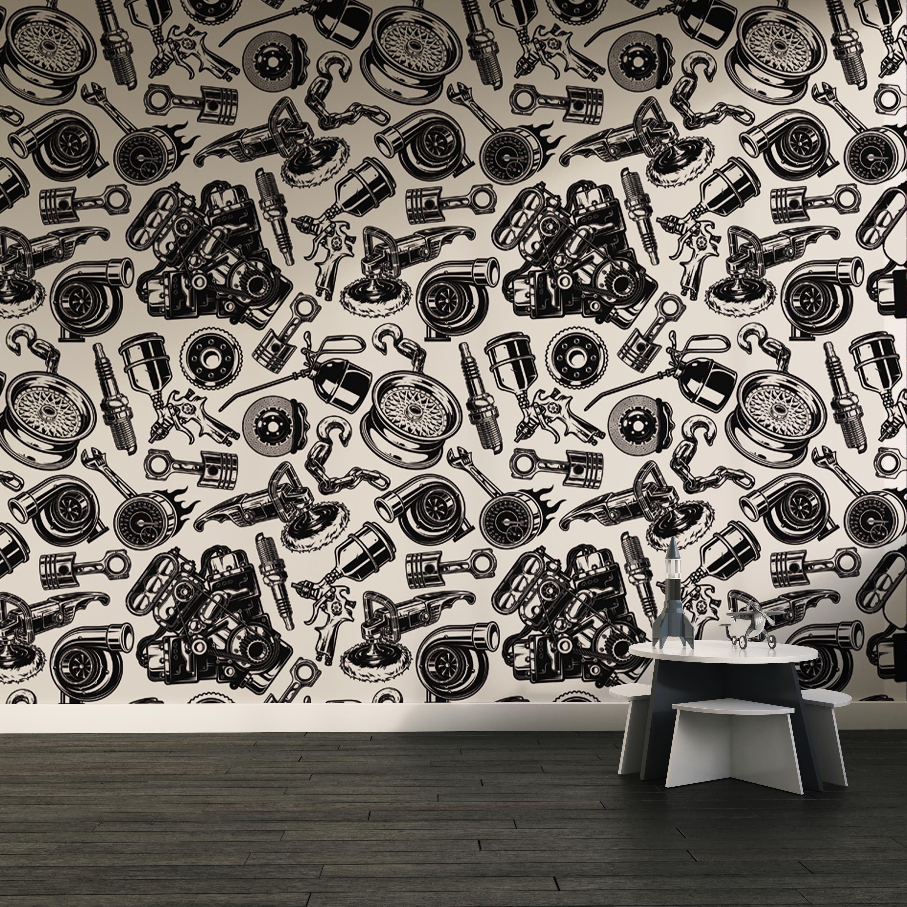 Car Mechanic Tools, Car Parts Wallpaper, Peel and Stick Wallpaper Car ...