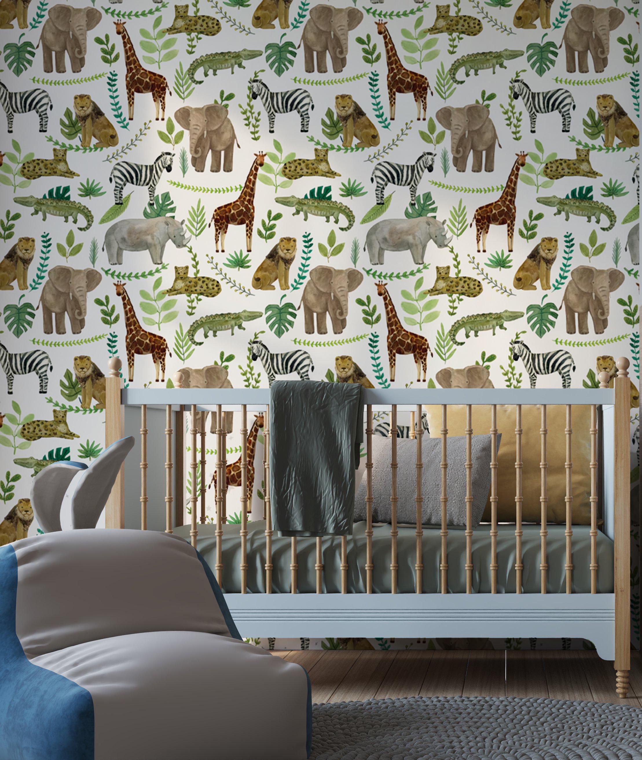 Safari Animals Self-adhesive Wallpaper, Kids Room Wallpaper, Animal ...