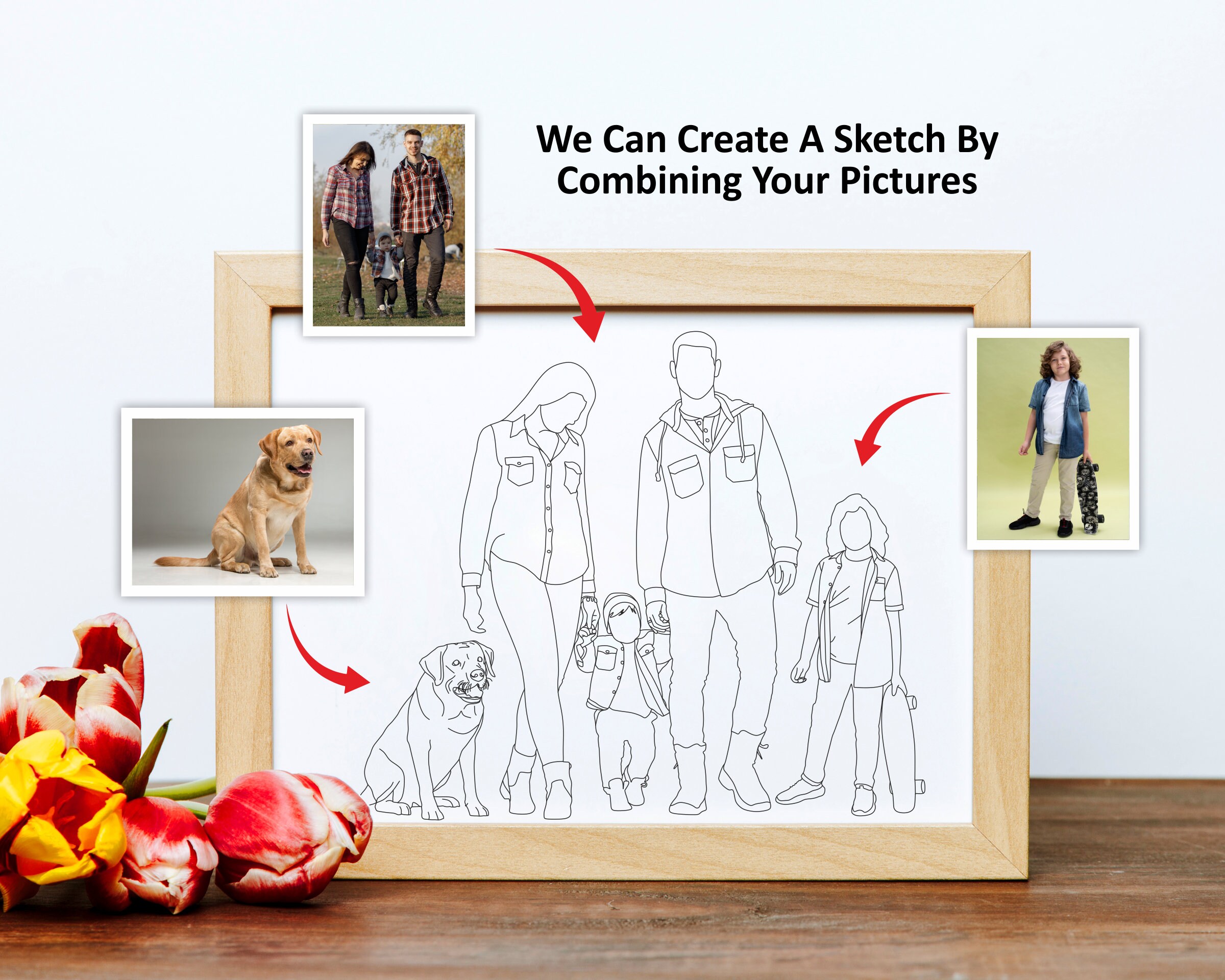 Custom Line Art Photo, Portrait From Photo, Memorial Family Presents ...