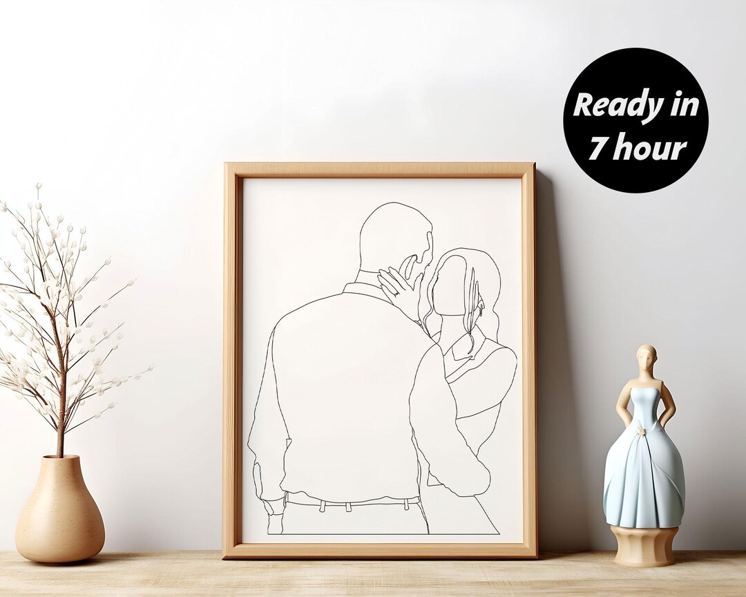 Couple Photo Line Drawing, Personalized Image Outline Art, Wedding ...