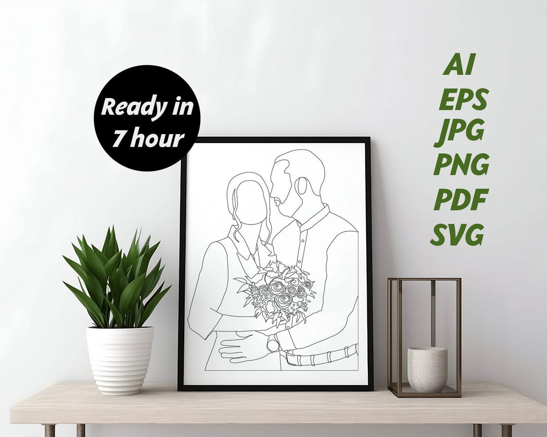 Couples Wedding Drawing, Line Art Custom Image Portrait, Minimalist ...