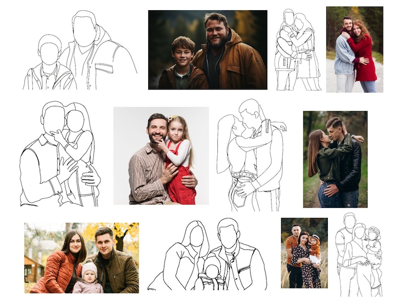 Couple Memorial Photo Line Art, Custom Family Gifts, Minimalist Couples ...