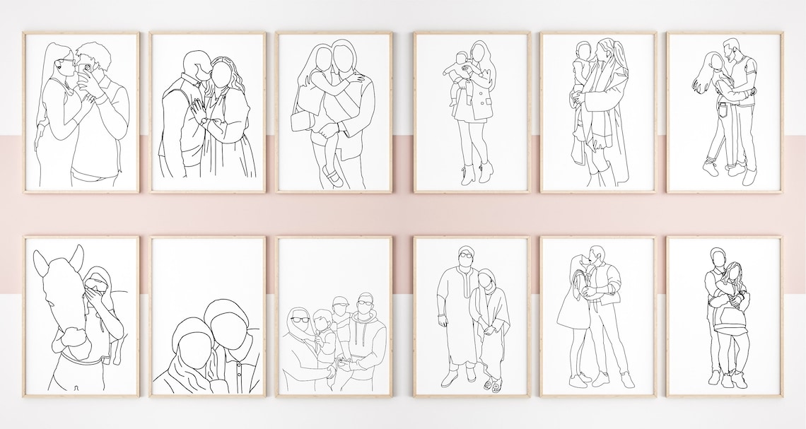 Custom Line Art Photo, Portrait From Photo, Memorial Family Presents ...