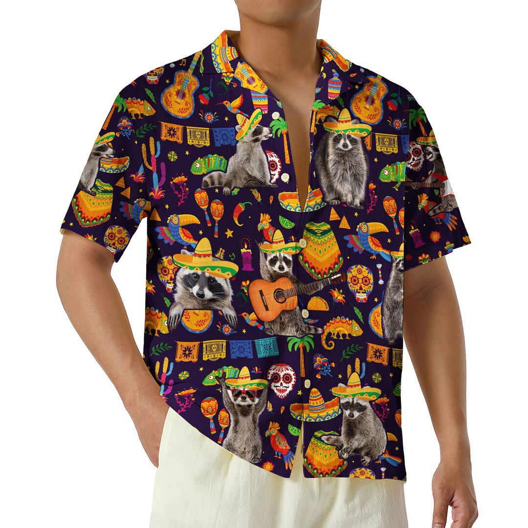 Retro Cinco De Mayo Raccoon 3D Hawaiian Shirt, Raccoon Playing Guitar ...
