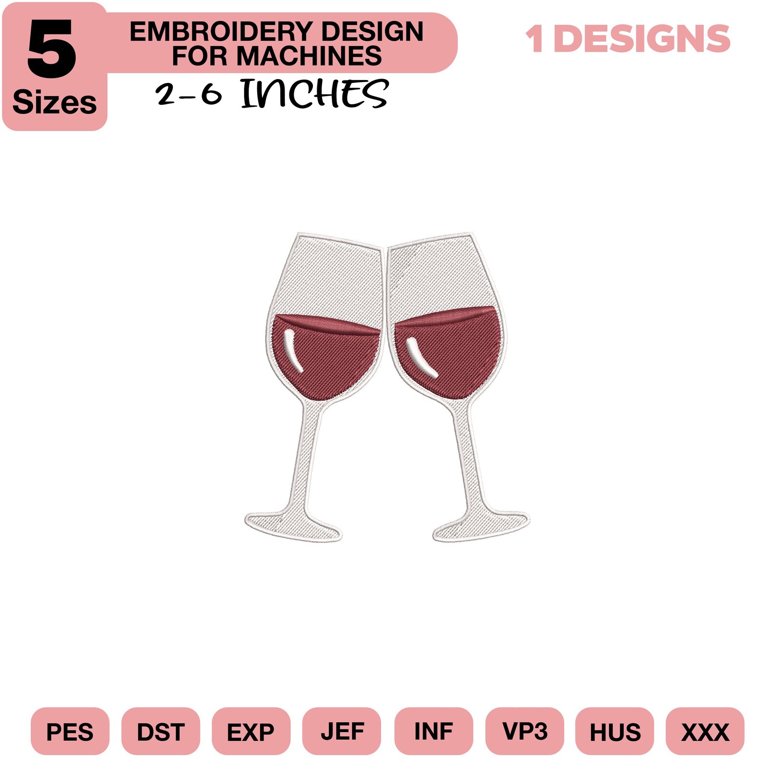 Cocktail Mini Embroidery Design, Martini Margarita Champagne Wine ...