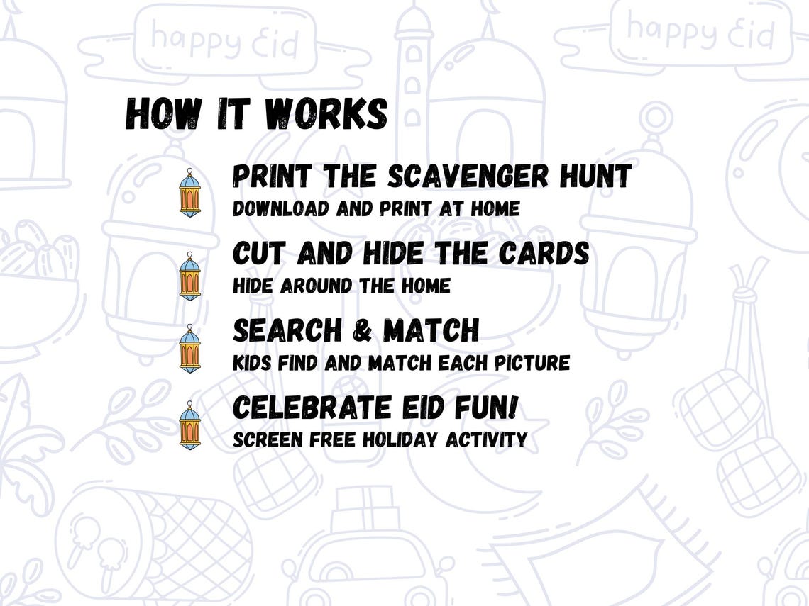 Eid Scavenger Hunt for Kids | Printable Eid Party Game | Islamic ...