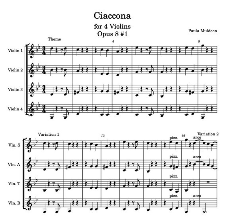 Ciaccona for 4 Violins Op 8 #1 - Etsy