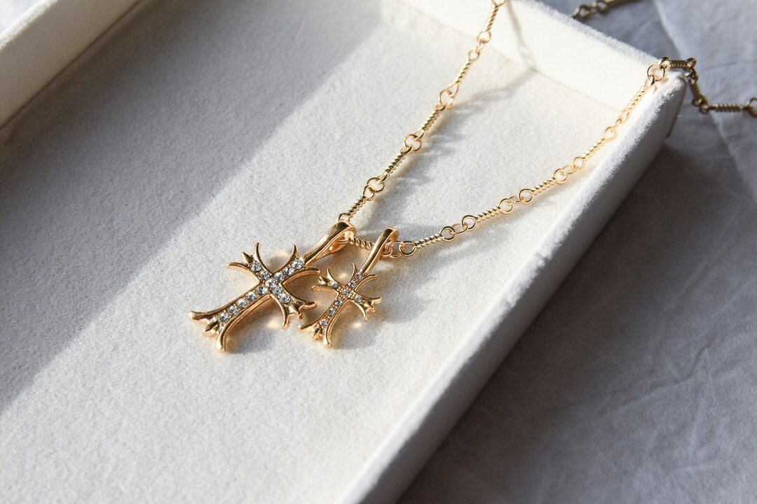 Double Cross Necklace Y2k Jewelry CZ Cubic Zirconia Cross Necklaces for ...