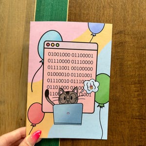 Happy Birthday Coder Card: Cat Binary Design - Etsy