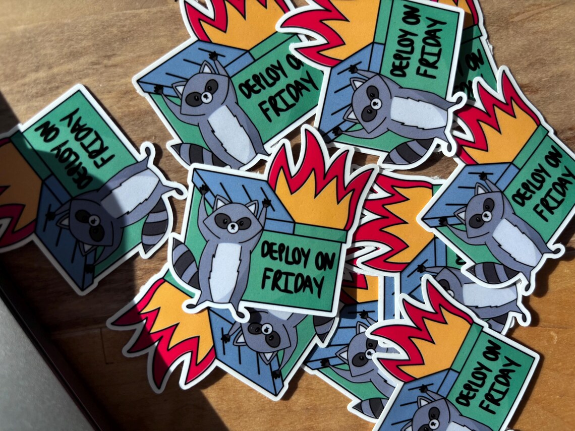 Deploy on Friday Sticker, Funny Tech Sticker, Dumpster Fire With ...