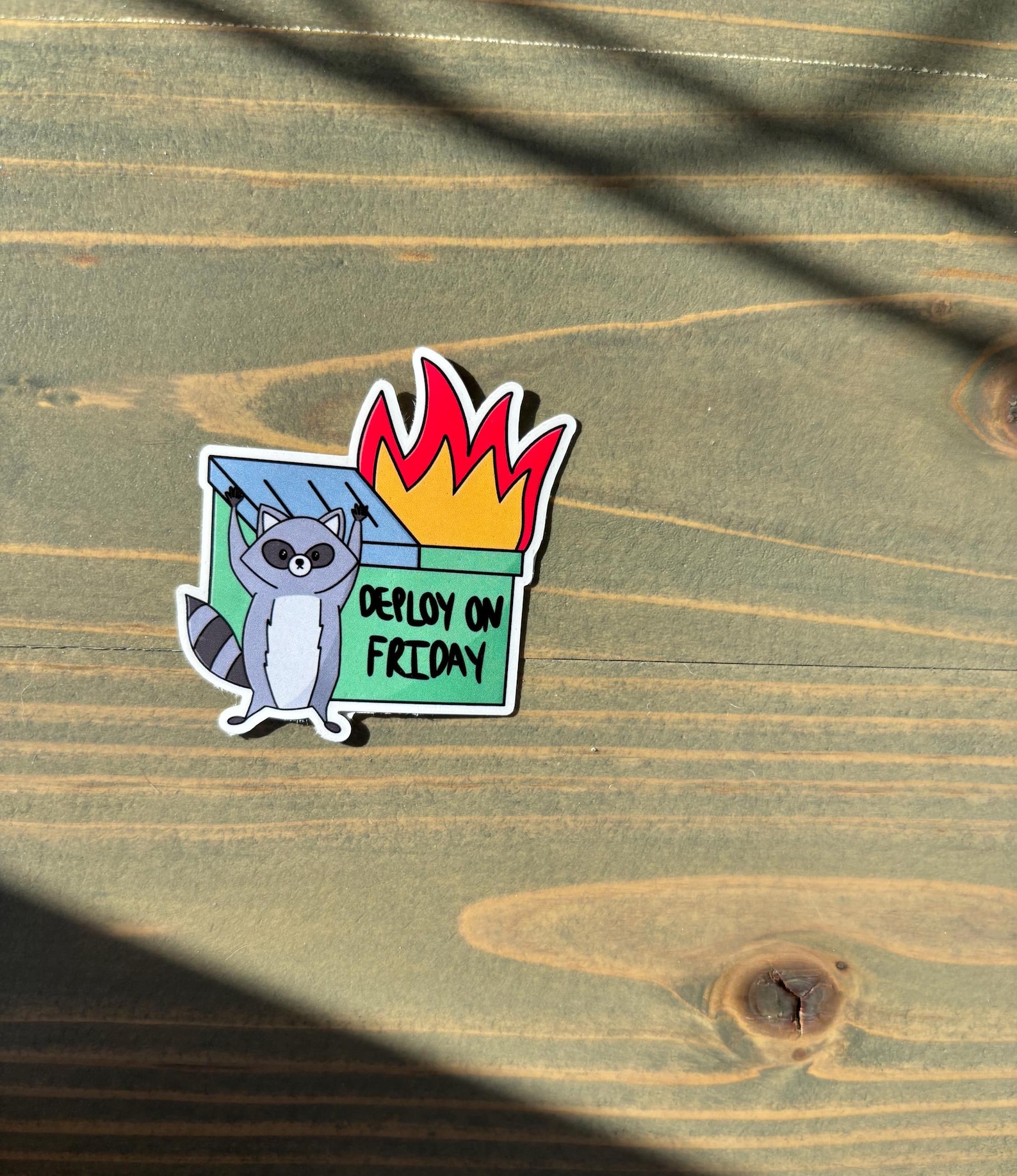 Deploy on Friday Sticker, Funny Tech Sticker, Dumpster Fire With ...